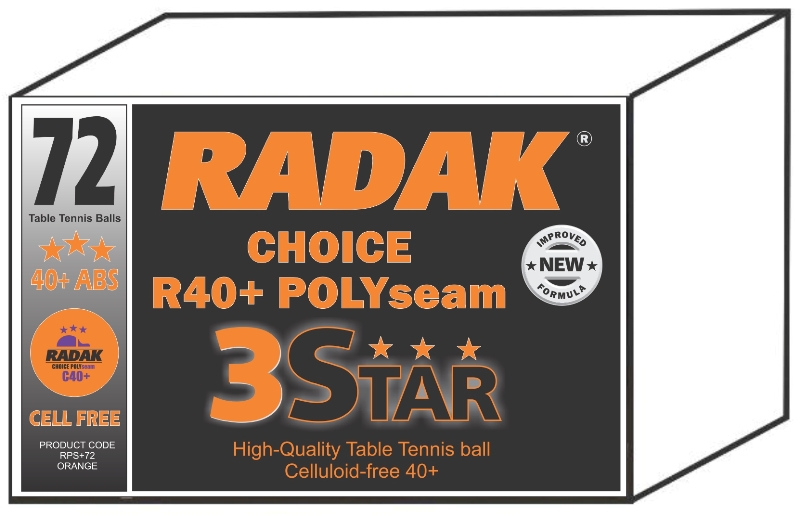 Radak Choice Polyseam 3 star C40+ Balls, Box of 72
